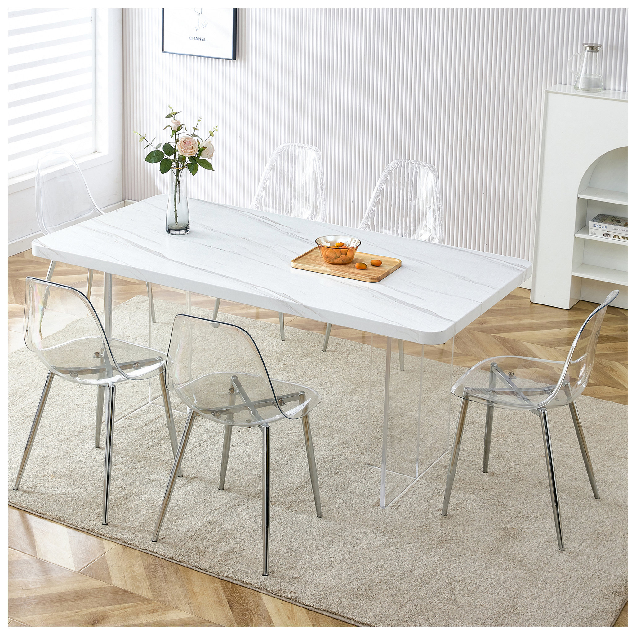 Ophelia & Co. Table And Chair Set.Modern Minimalist White Dining Table Set - 66.9"*35.4" With 6 ...